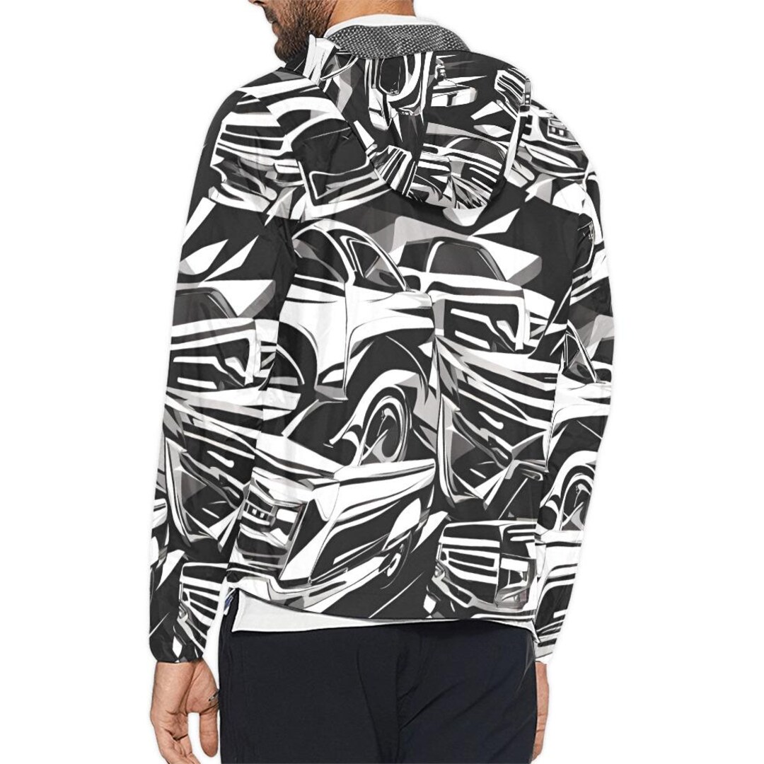Men’s Truck Art Windbreaker With Hoodie, Abstract All Over Print, Zip ...