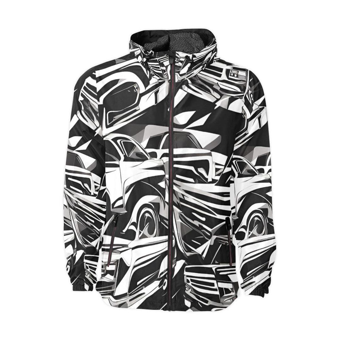 Men’s Truck Art Windbreaker Jacket, Abstract All Over Print Hoodie, Zip ...