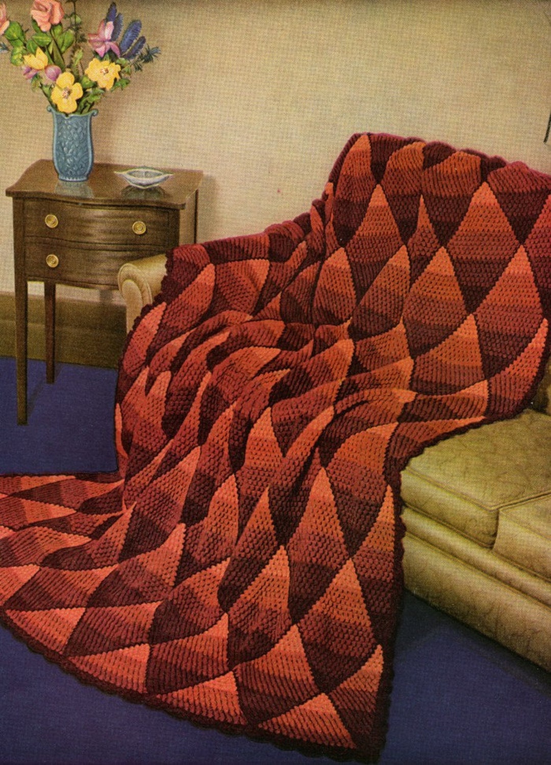 1950 Vintage Crochet Diamond Afghan Pattern, Crochet Afghan Pattern ...