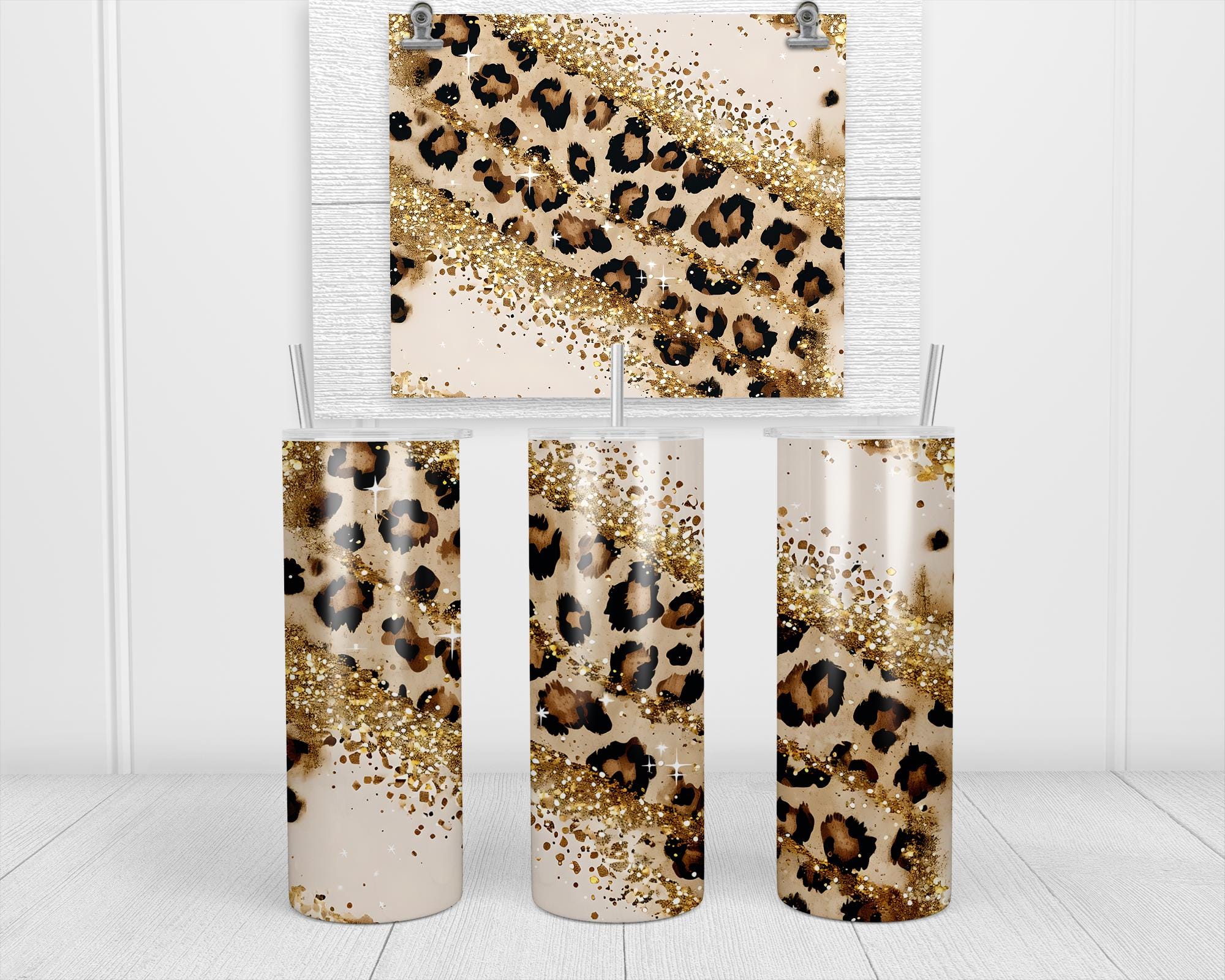 Leopard Print Tumbler Wrap PNG 20 Oz Skinny Sublimation Gold Sparkle ...