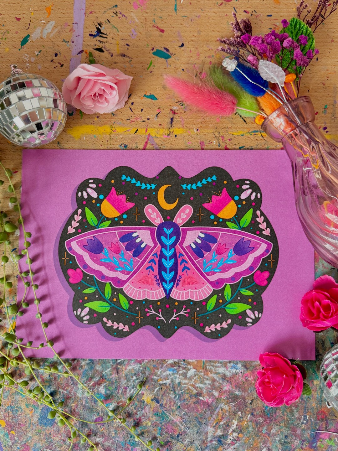 Lilac Moth on Plaque A5 Art Print - Crafted in Chaos - Witchy ...