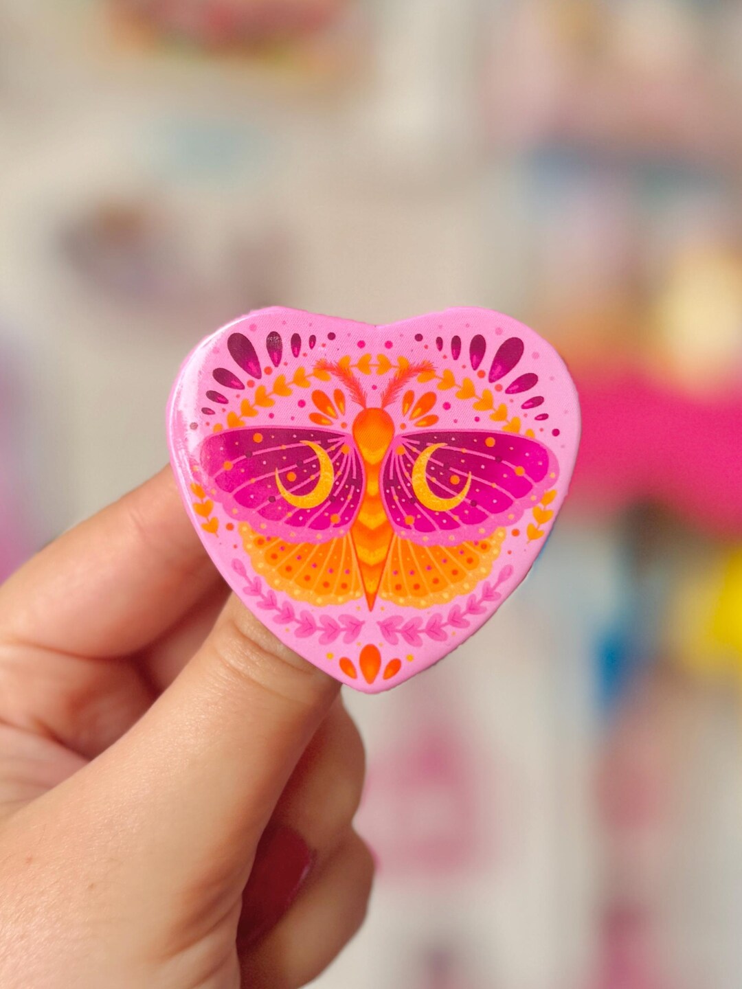 Sunset Moth - Heart Badge - Crafted in Chaos - Bugs and Moths - Witchy Moth - Pastel Witch ...