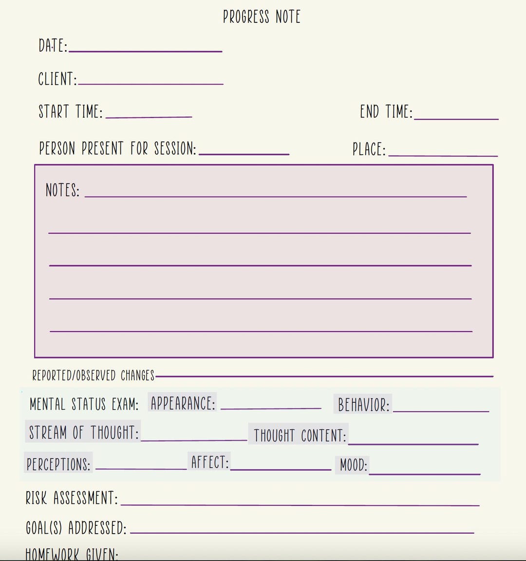 Client Progress Note Template for Therapists - Etsy