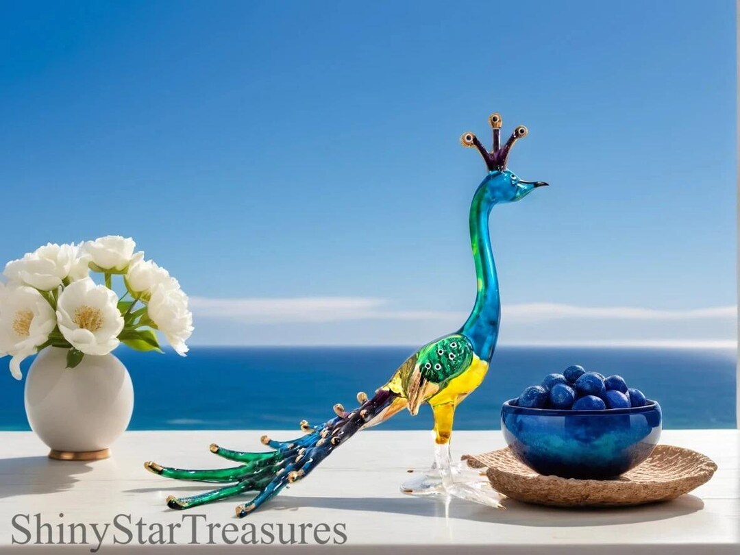 Elegant Murano Glass Peacock Figurine – Handblown Glass Animal Statue ...