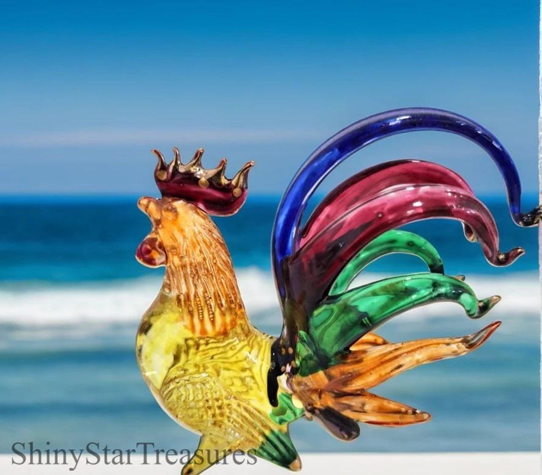 Handmade Colorful Glass Rooster Sculpture – Unique Handcrafted Murano ...