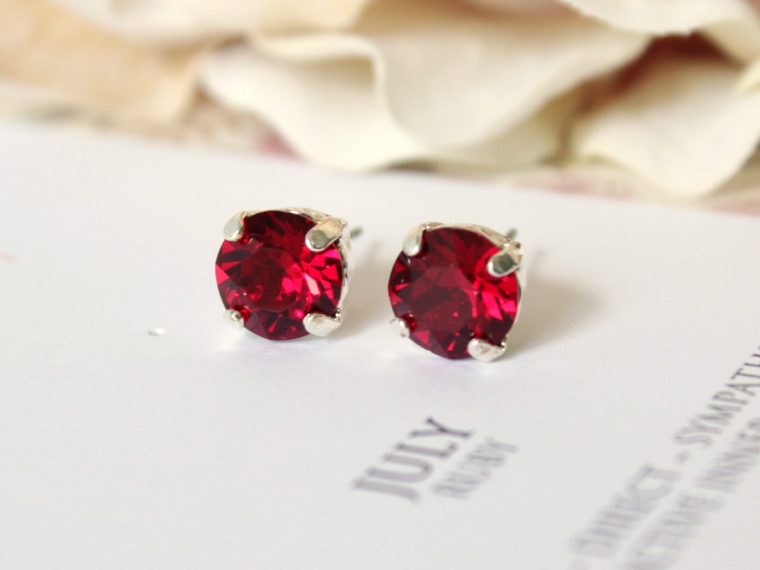 Ruby Crystal Stud Earrings: July Birthstone, Cancer Leo Zodiac Gift - Etsy