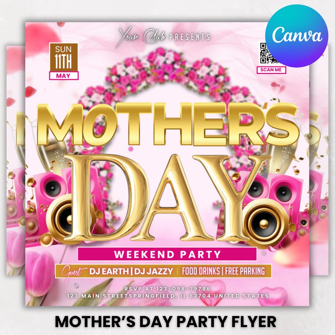 Mother's Day Party Flyer, DIY Flyer Template Design, Weekend Party ...