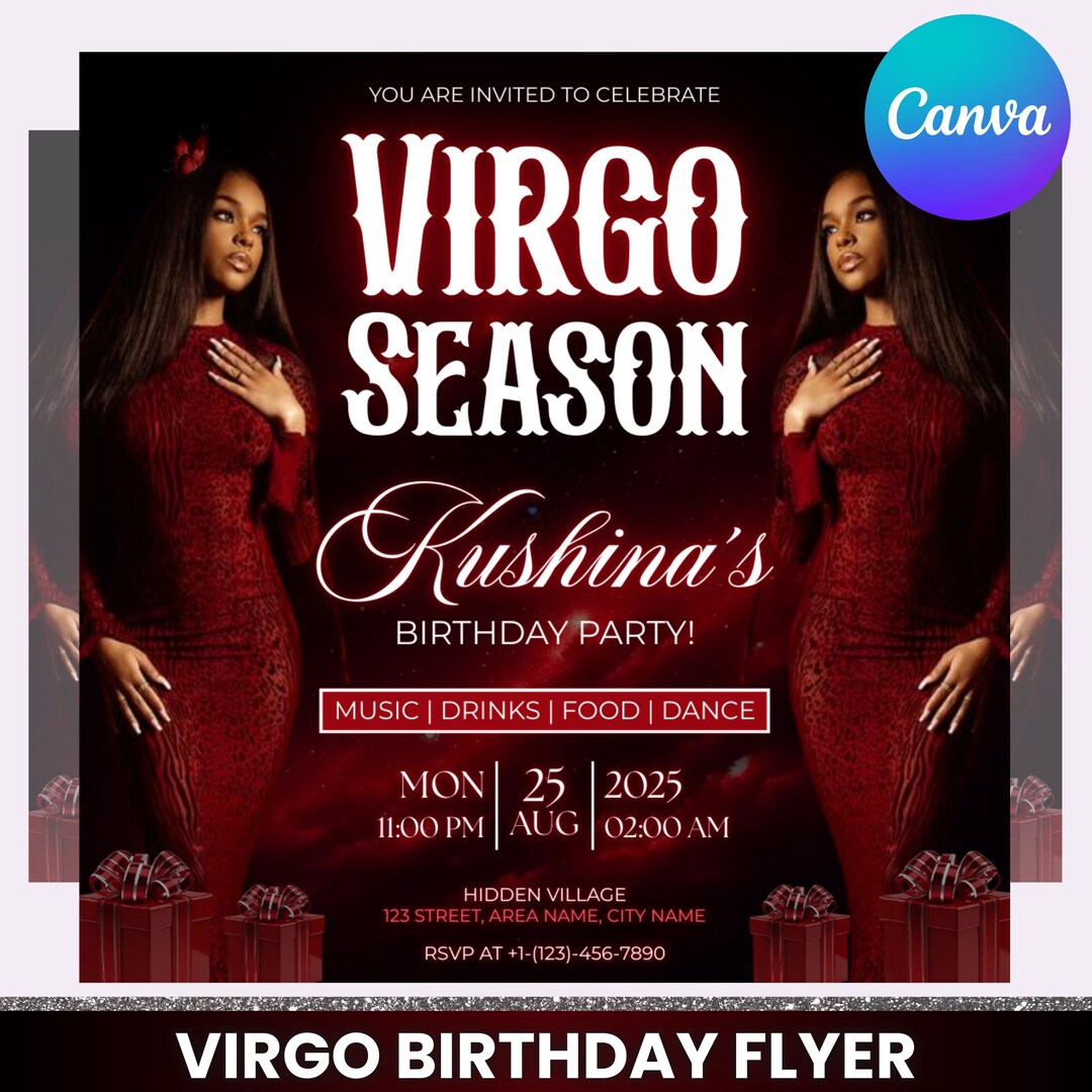 Virgo Birthday Flyer, Birthday Girl Flyer, Party Flyer, Celebration ...