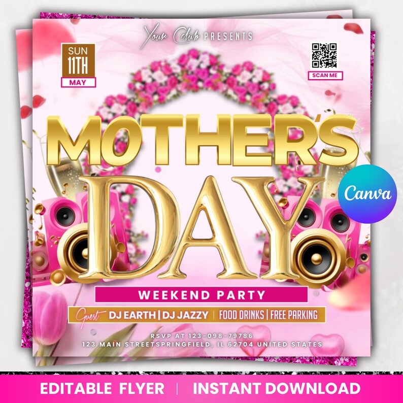 Mother's Day Party Flyer, DIY Flyer Template Design, Weekend Party ...