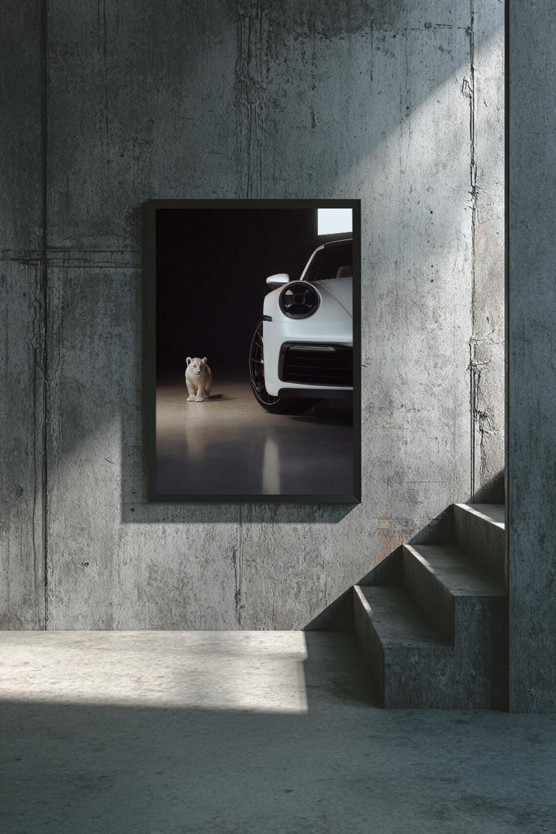 Lion Cub and Sport Car Print, Masculine Office Decor (digital Download ...