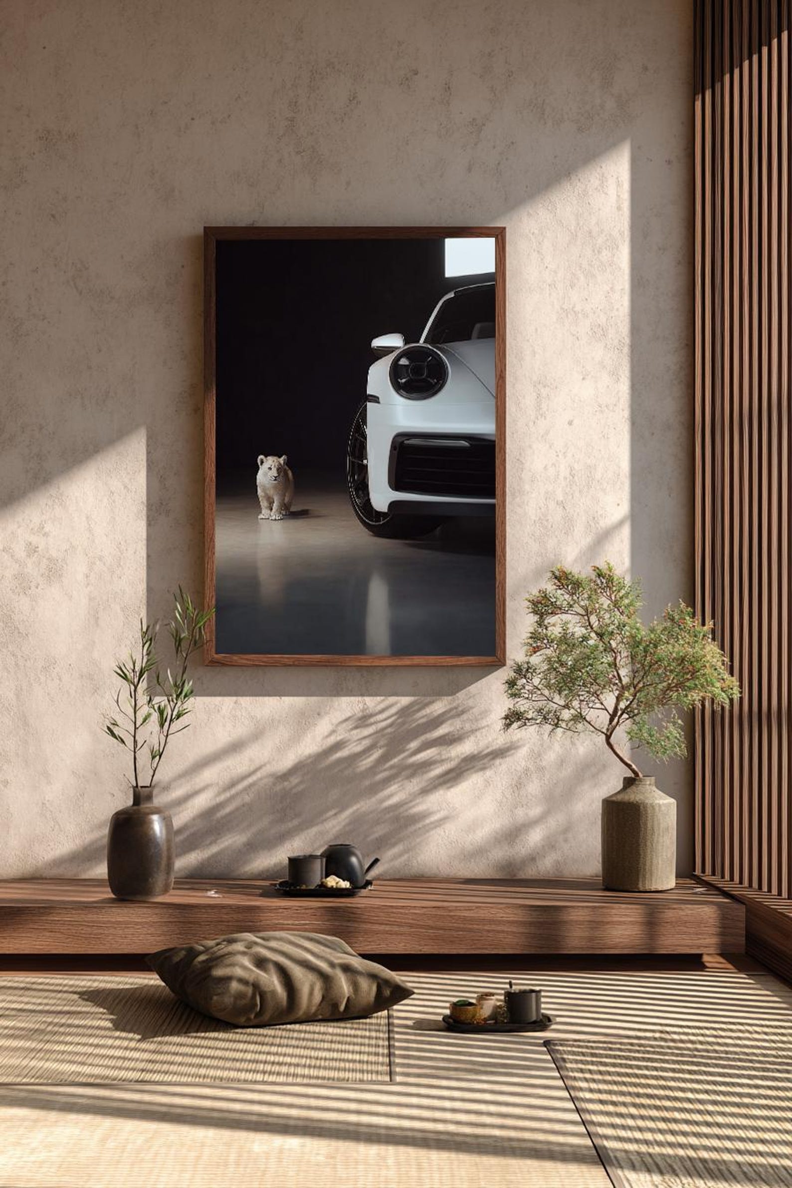 Lion Cub and Sport Car Print, Masculine Office Decor (digital Download ...