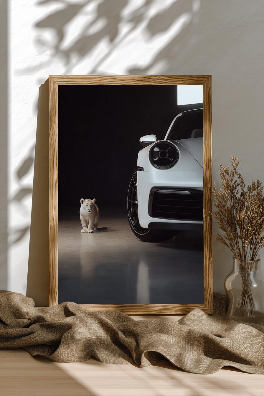 Lion Cub and Sport Car Print, Masculine Office Decor (digital Download ...