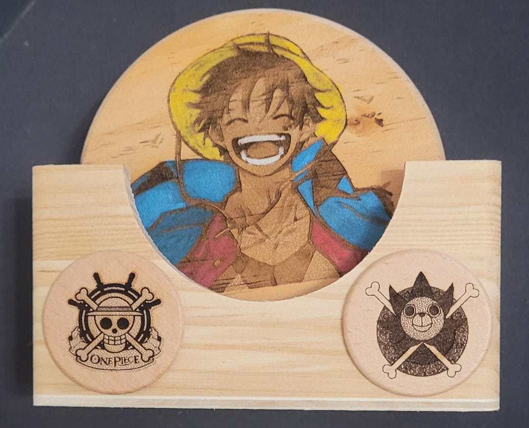 One Piece Coasters (5 Pieces) Wood Burned & Laser Engraved W/holder - Etsy