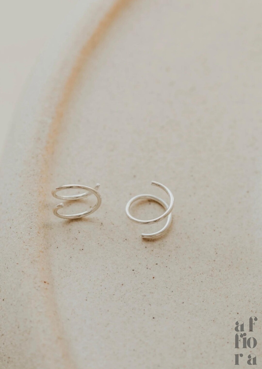 14K White Gold Double Hoop Earrings • Two Piercing Helix Cartilage - Etsy