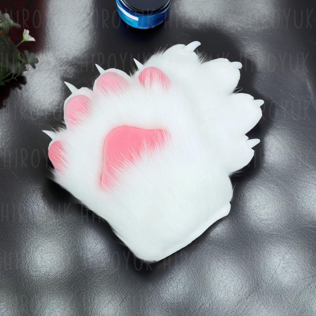 Handcrafted Fursuit Paws With Nails, Cute Furry Gloves, Pink White ...