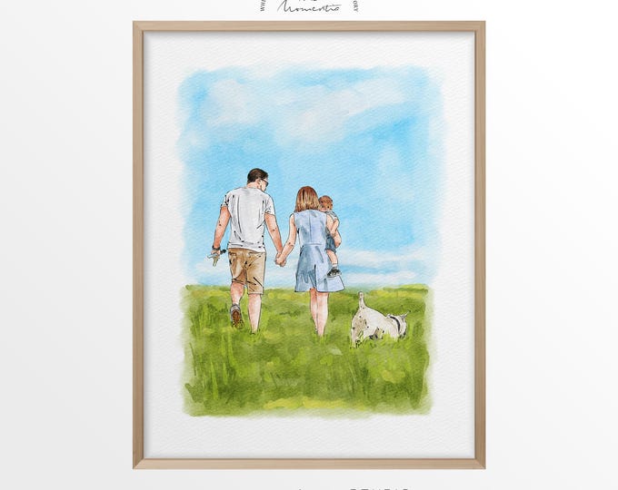 Custom Watercolor Family Portrait, Unique Family Anniversary Gift ...