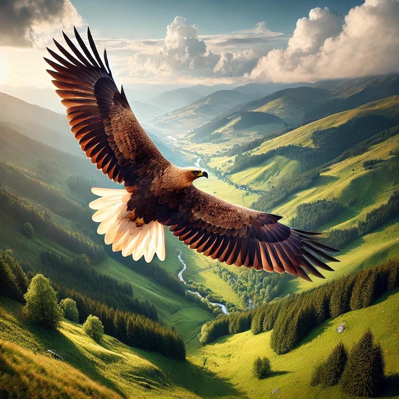 An Eagle Flying Over a Valley - Etsy