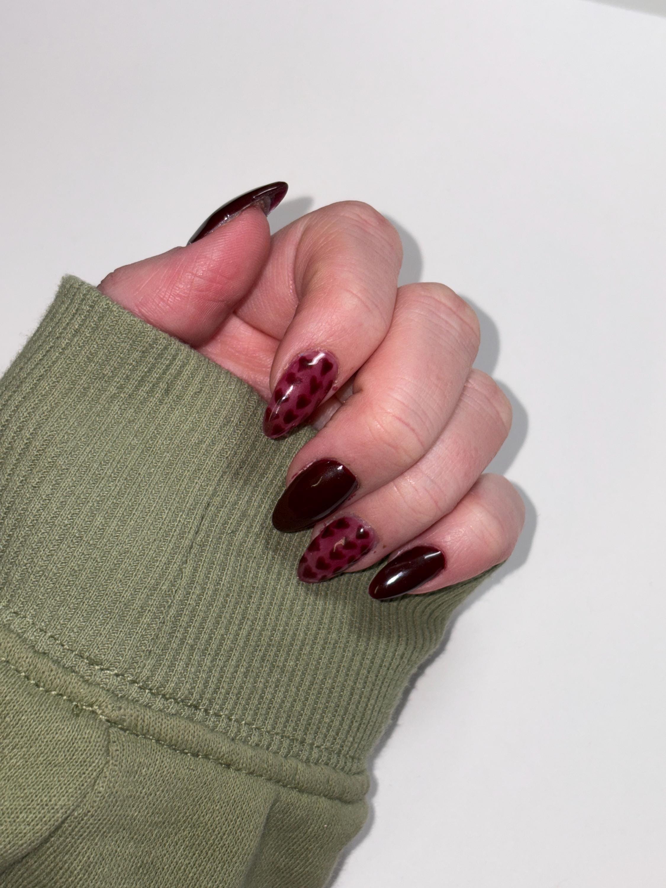 Maroon Nails With Heart Accent Nails - Etsy