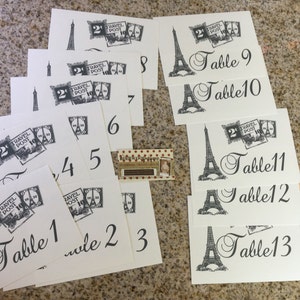 10 Paris Themed Table Numbers X-large 5x7 Cards Wedding Invitations ...