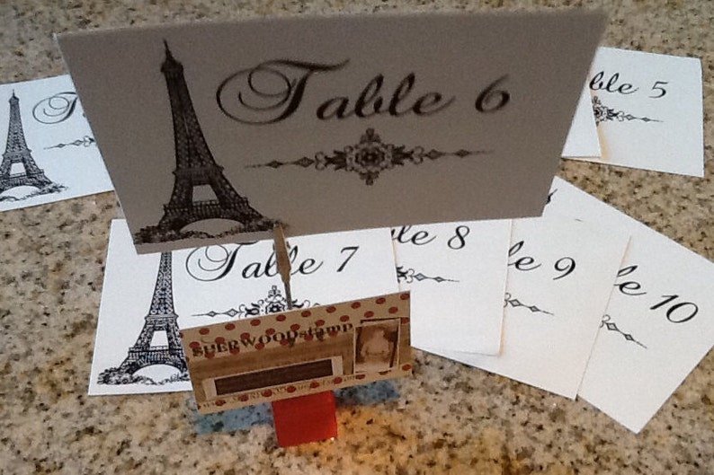 10 Paris Themed Table Numbers Cards Wedding Reception Party Decor ...