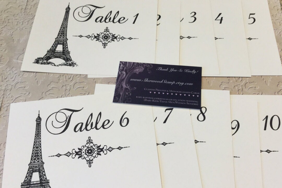 10 Paris Themed Table Numbers Cards Wedding Reception Party Decor ...