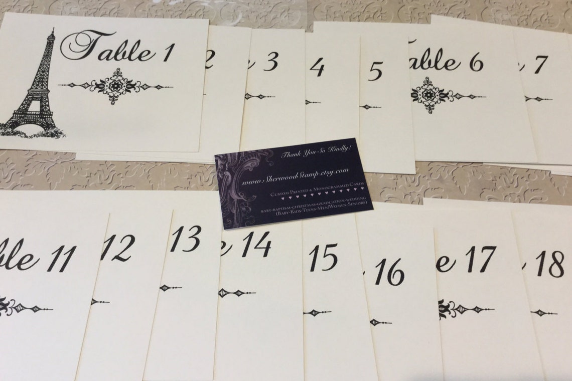 10 Paris Themed Table Numbers Cards Wedding Reception Party Decor ...