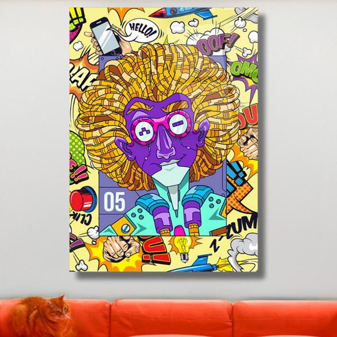 Colorful Pop Art Glass Wall Art – Funky Scientist Comic Decor - Etsy