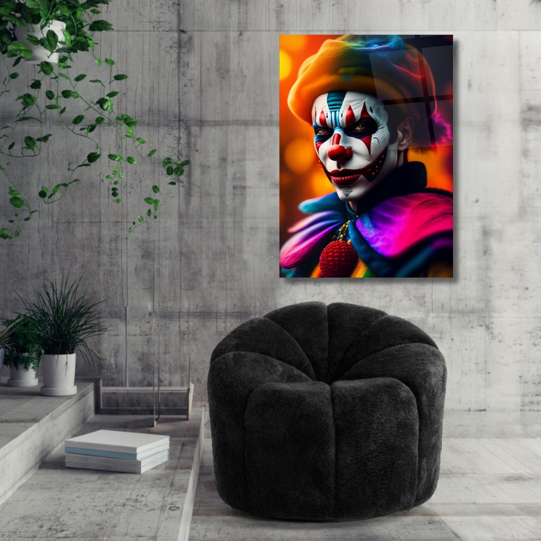 Colorful Clown Glass Wall Art - Vibrant Joker Portrait - Modern ...