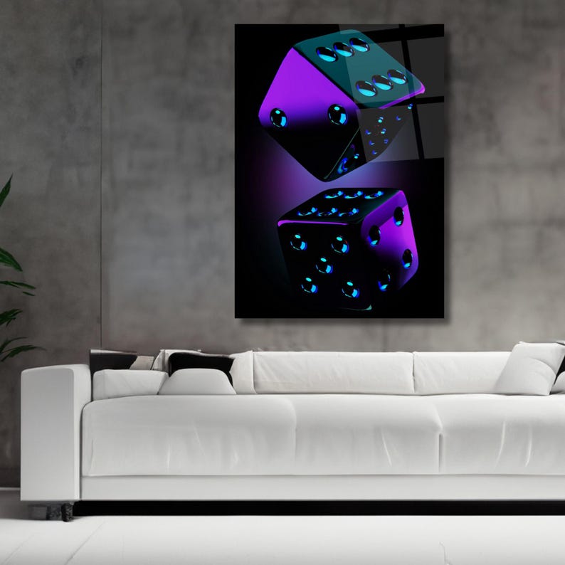 Purple Neon Dice Glass Wall Art – Modern Casino Decor - Etsy