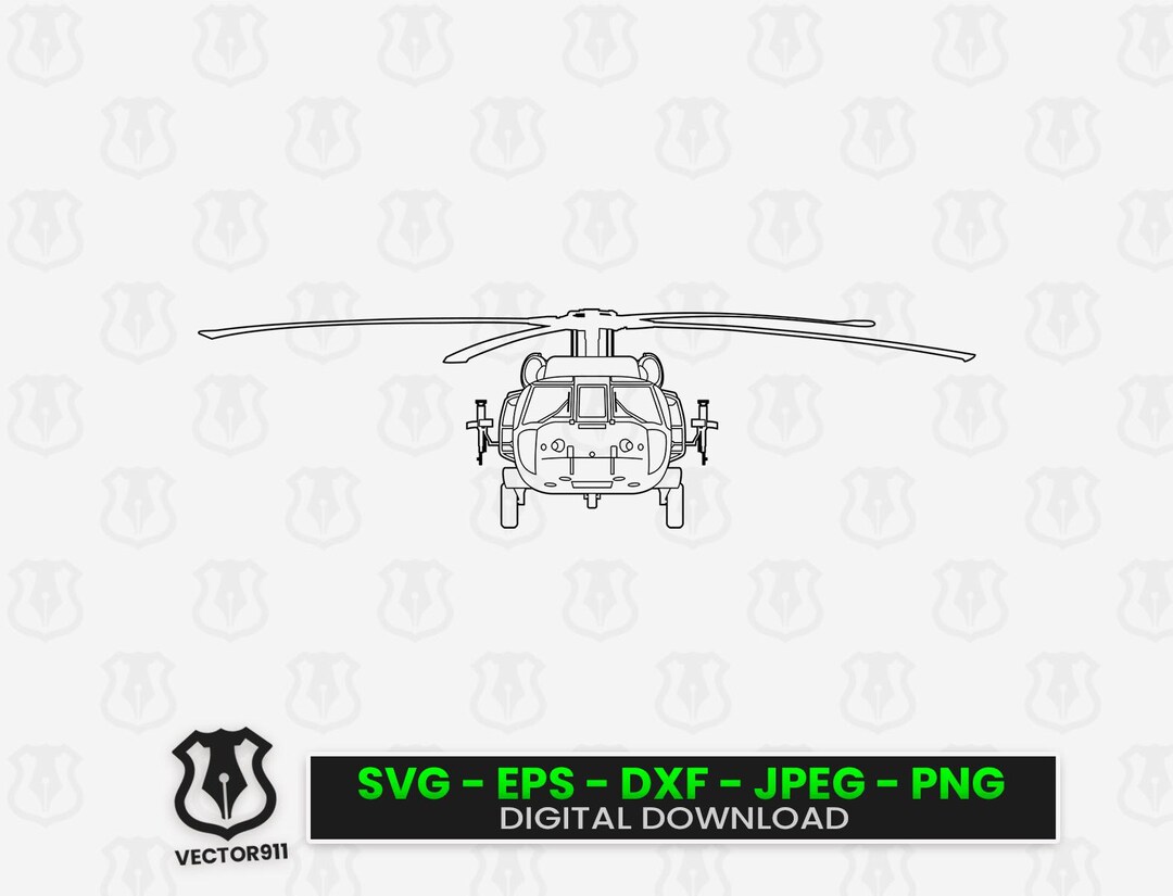 UH-60 Blackhawk Helicopter Front View Outline SVG Vector Files Made for ...