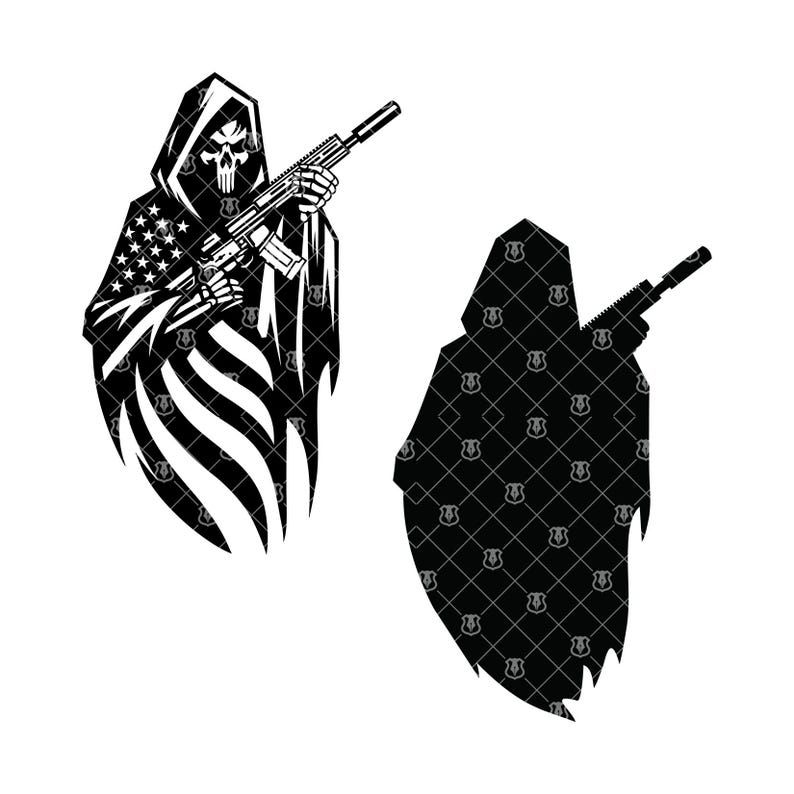 Grim Reaper Holding Rifle American Flag Punisher Skull SVG Vector Files ...