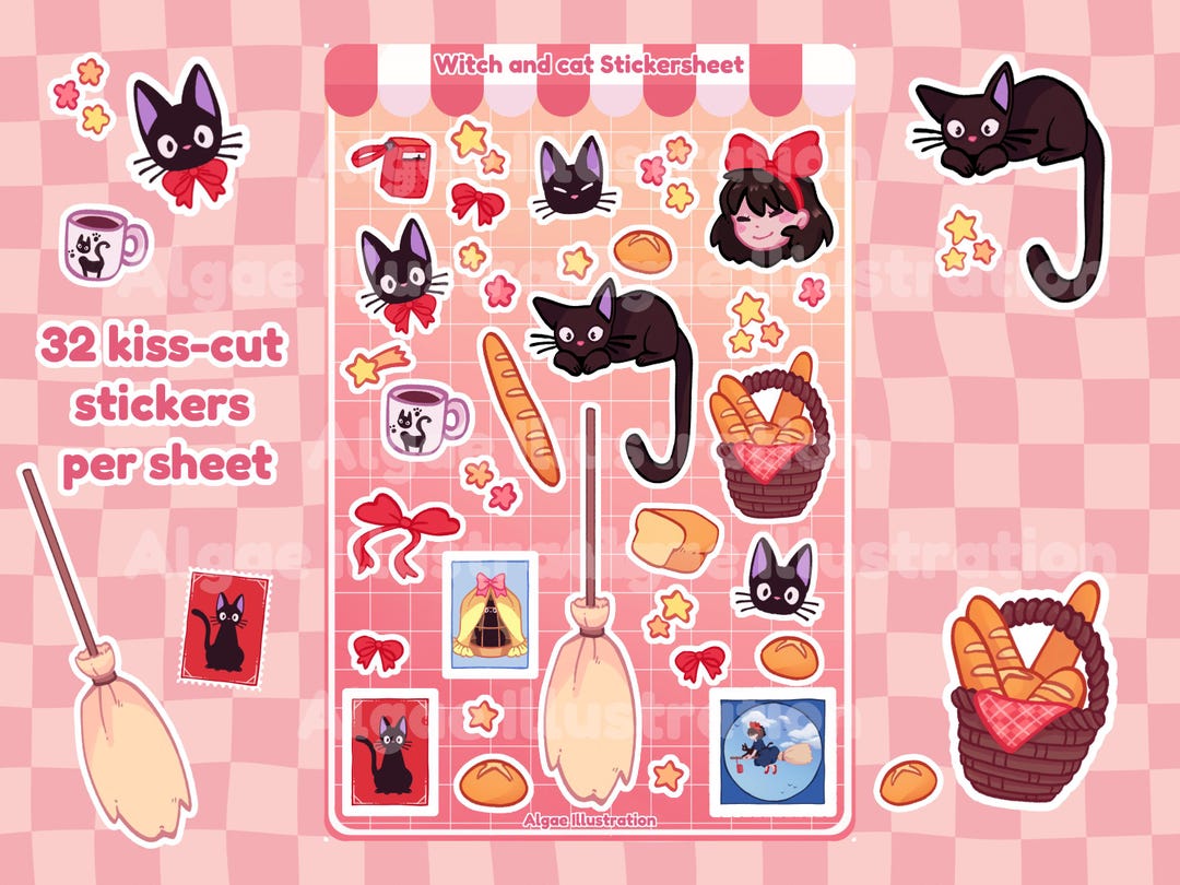 Kiki's Delivery Service Sticker Sheet: Jiji Cat, Retro Anime Planner ...
