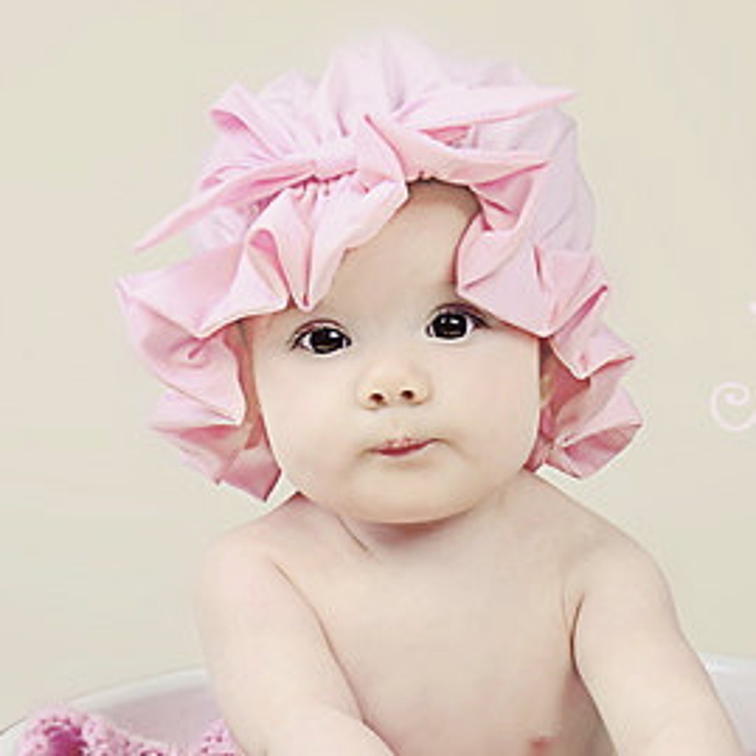 Size NB-3 Months Pink Muffin Top Bonnet, Bath Cap, Photo Prop - FREE ...