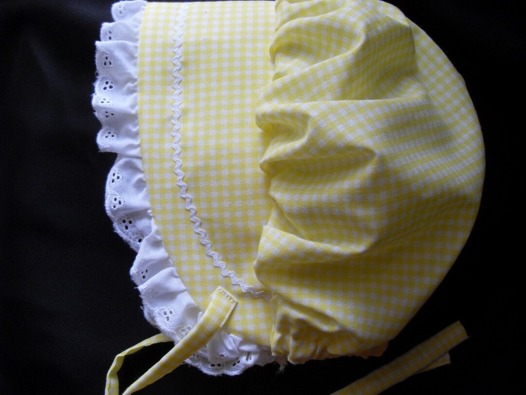 Yellow Gingham Bonnet Sunhat Sunbonnet Sizes Newborn, 3, 6, 9, 12, 18 ...