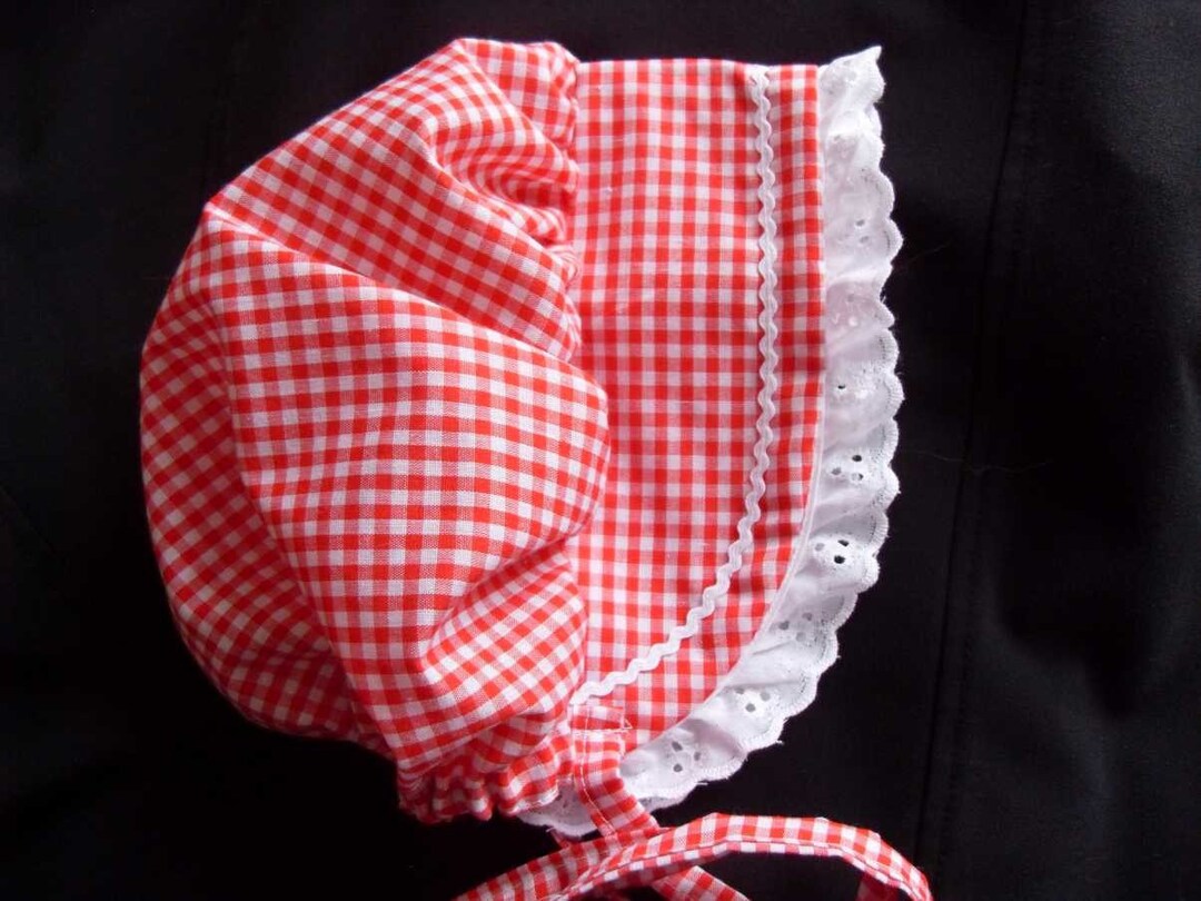 Red Gingham BONNET Sunhat Sunbonnet Sizes Newborn,3,6,9,12,18,24 Mo.2t ...