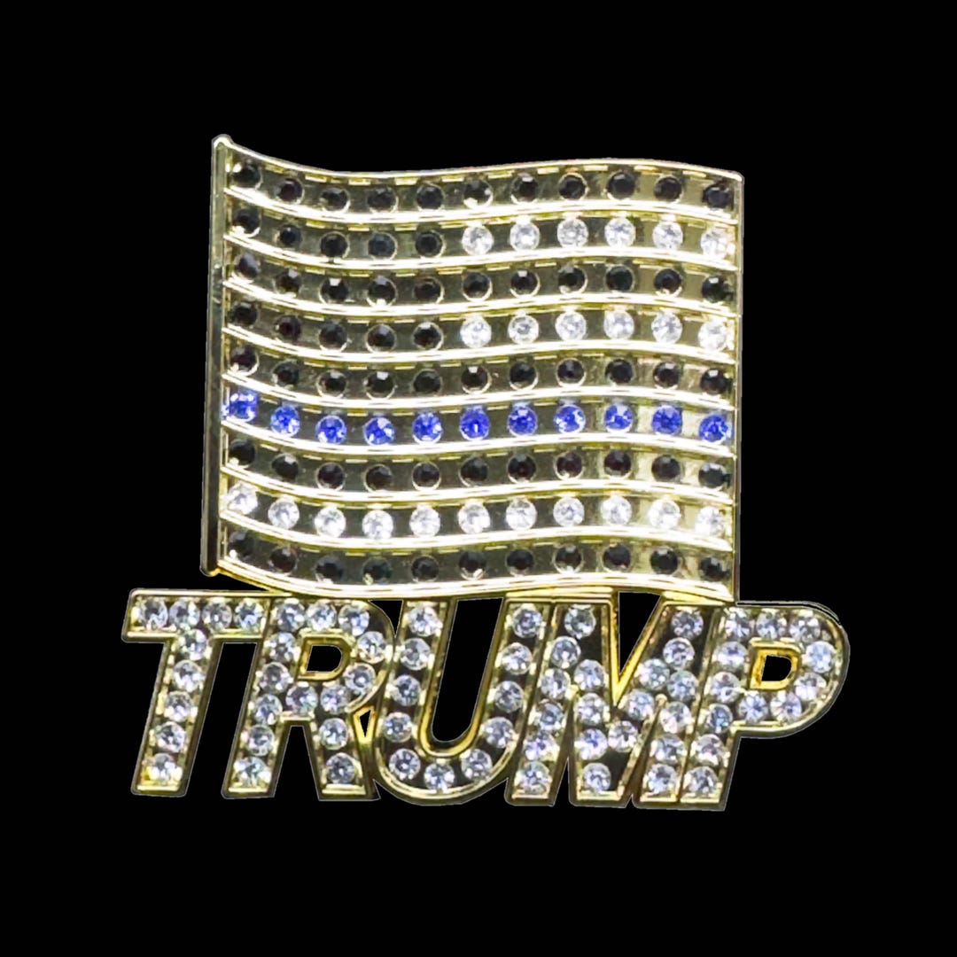 Crystal Thin Blue Line TRUMP Flag Pin Brooch MAGA Make America Great ...