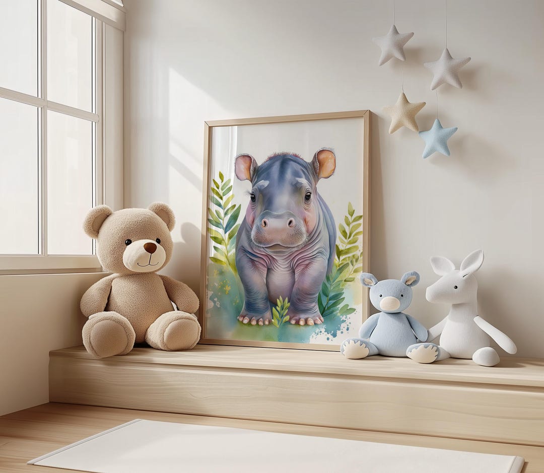 Cute Hippo Poster, Safari Animal Prints, Cute Animal Poster, Nursery ...