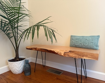 Spalted Maple 48-inch Live Edge Bench With Metal Legs - Etsy