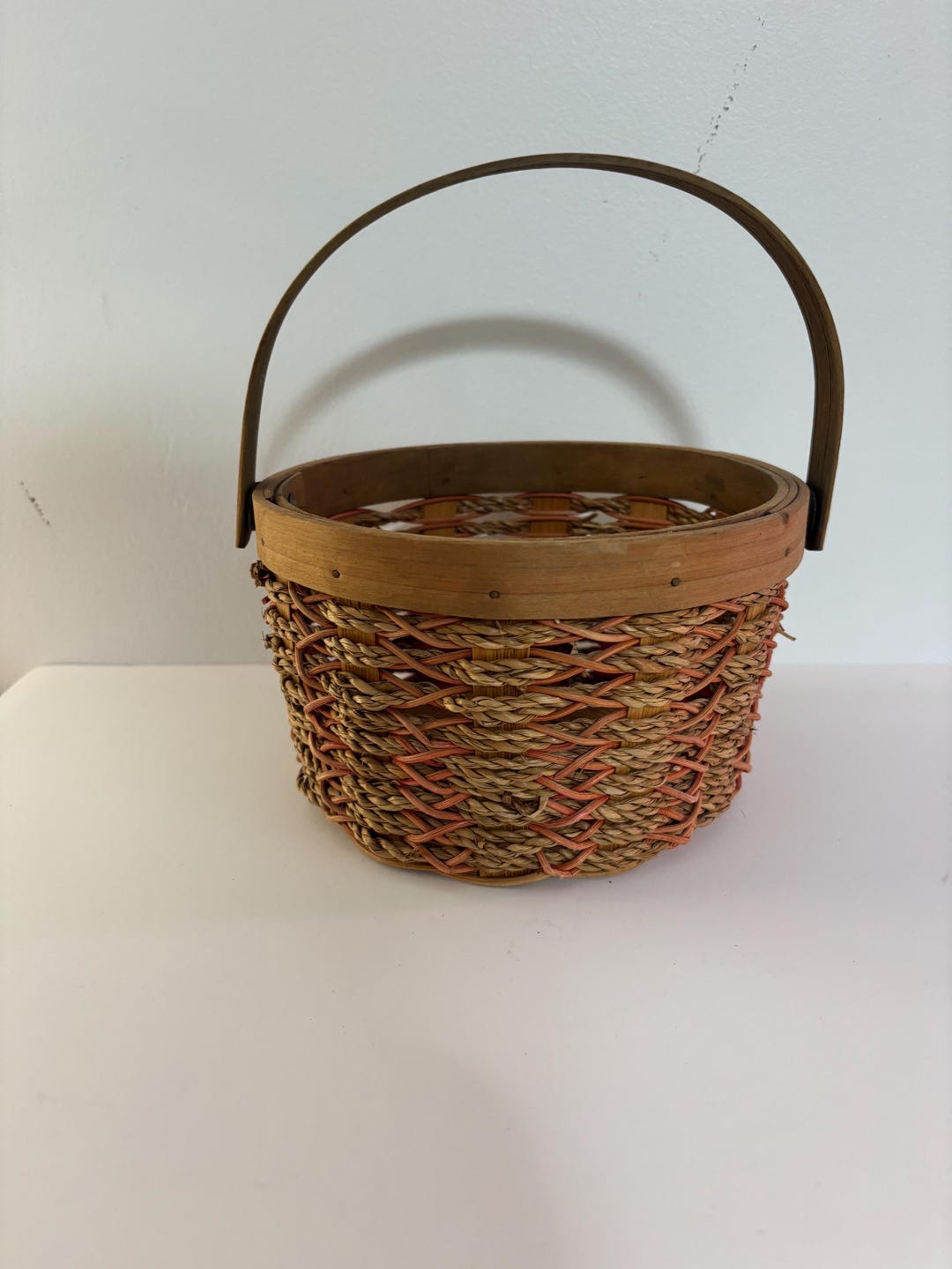 Wicker Style Basket With Handle- With Wicker and Rope Interwoven 4 in ...