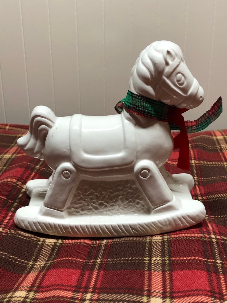 White Ceramic Rocking Horse Christmas Decor - Etsy