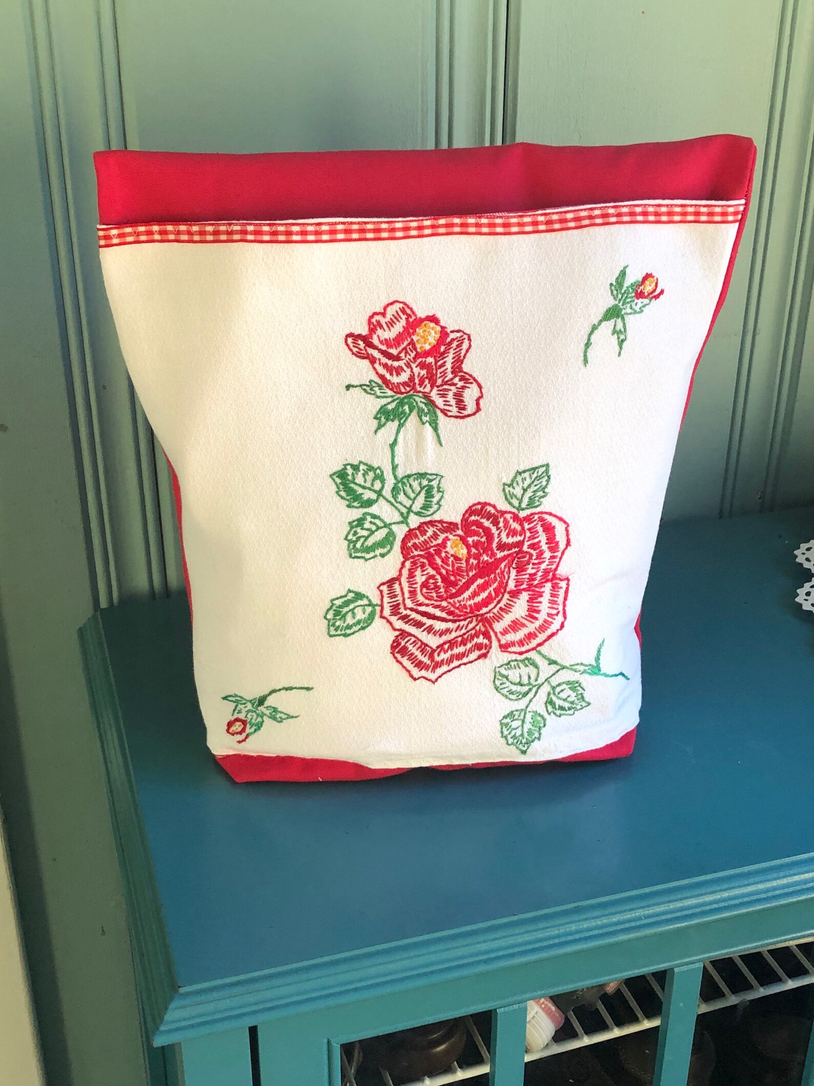 Decorative Storage or to Go Bag With A Vintage Embroidered Front Pocket ...