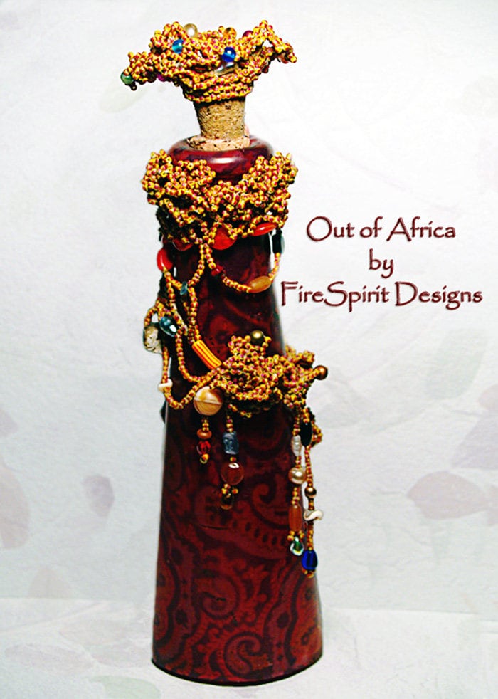 Out of Africa- Beadwoven Bottle- Altered Art- Mixed Media- Beadweaving ...