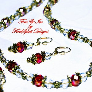 Fire & Ice- Handmade Ooak Beaded Jewelry Set- Necklace- Earrings ...