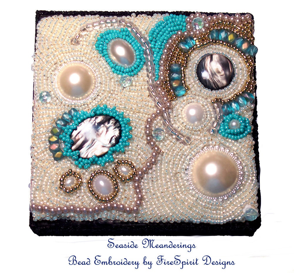 Seaside Meanderings- Abstract Bead Embroidery- Handmade Bead Art ...
