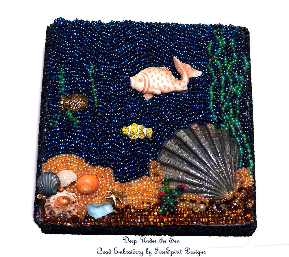 Deep Under the Sea Bead Embroidery-handmade Bead Art-mixed Media Art ...