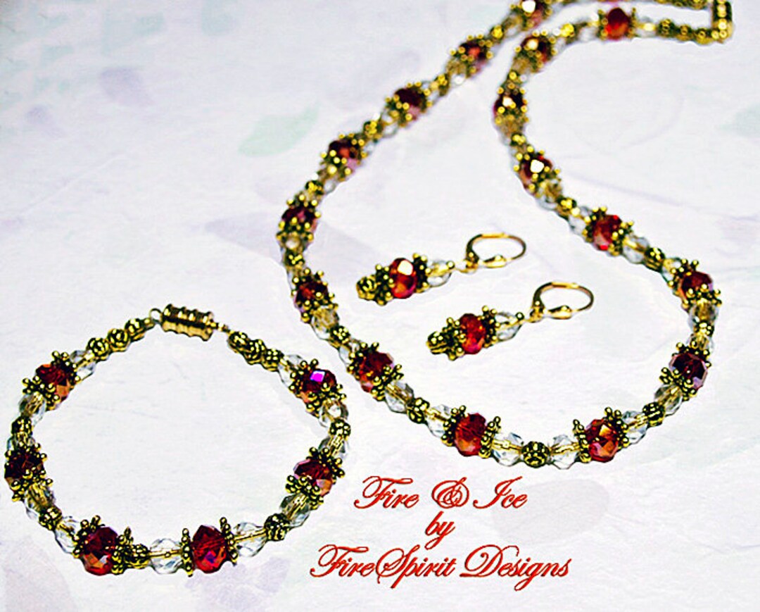 Fire & Ice- Handmade Ooak Beaded Jewelry Set- Necklace- Earrings ...