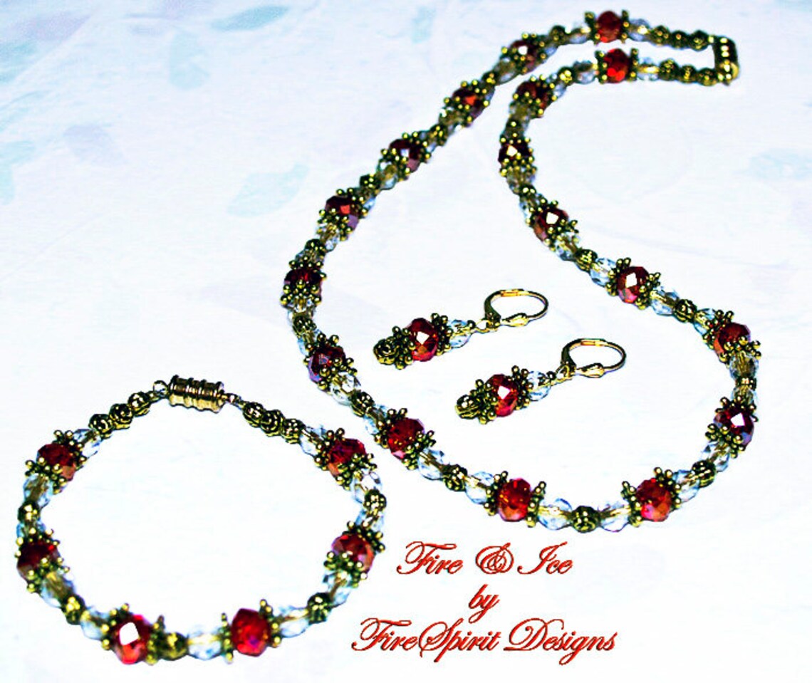 Fire & Ice- Handmade Ooak Beaded Jewelry Set- Necklace- Earrings ...