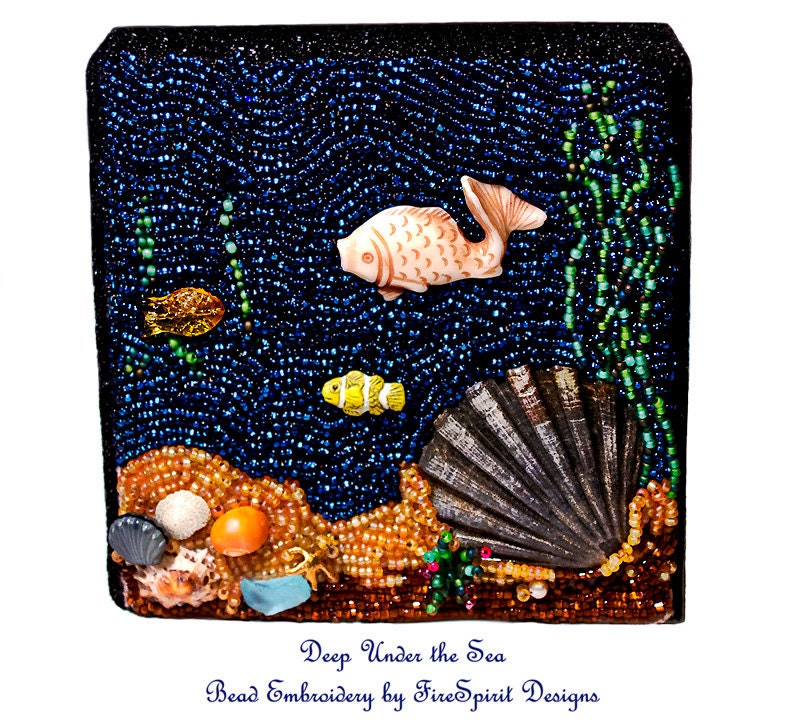 Deep Under the Sea Bead Embroidery-handmade Bead Art-mixed Media Art ...