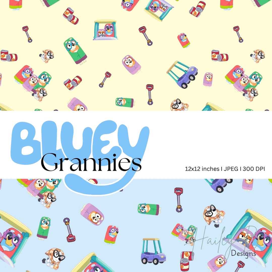 Bluey Grannies Seamless Pattern, Repeating JPEG Digital, Backgrounds ...