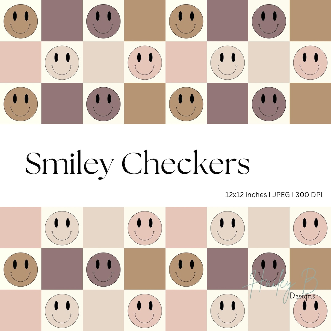 Boho Smiley Face Checker Seamless Pattern, Repeating JPEG Digital ...